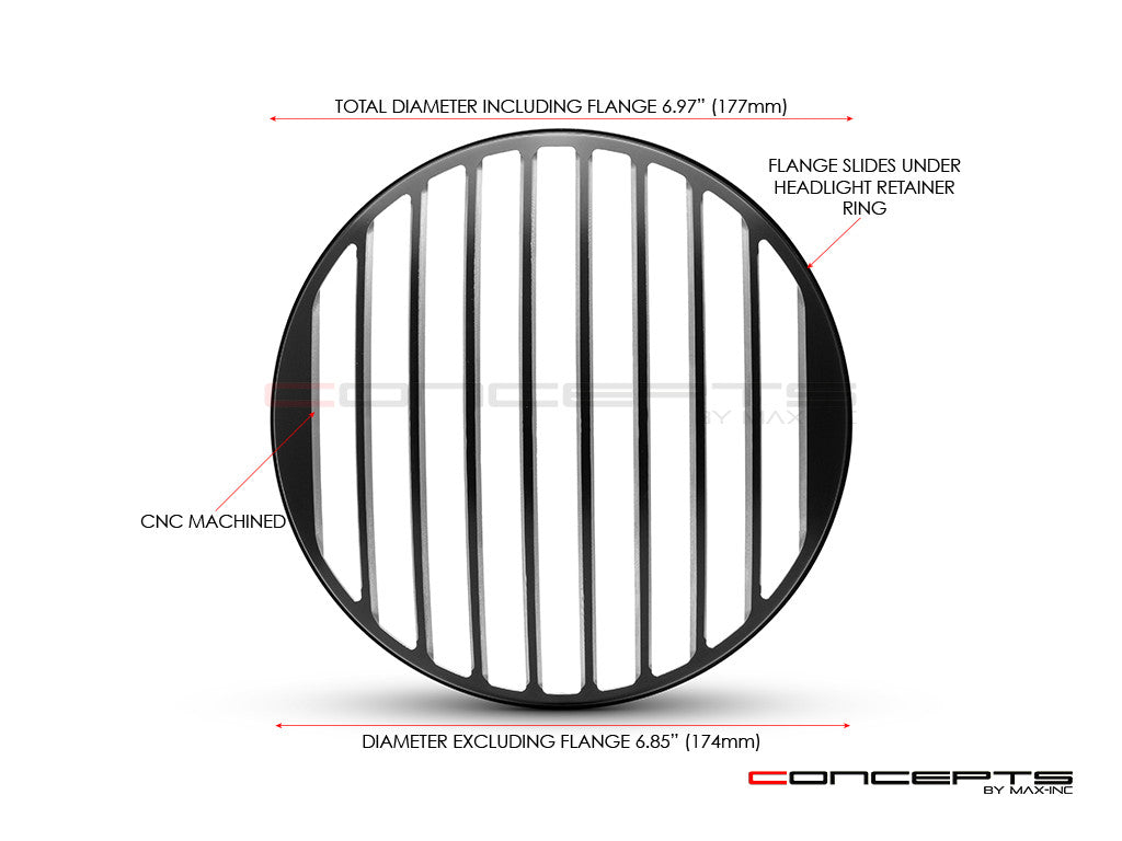 Classic Vent Design 7" Black + Contrast Cut CNC Aluminum Headlight Gua